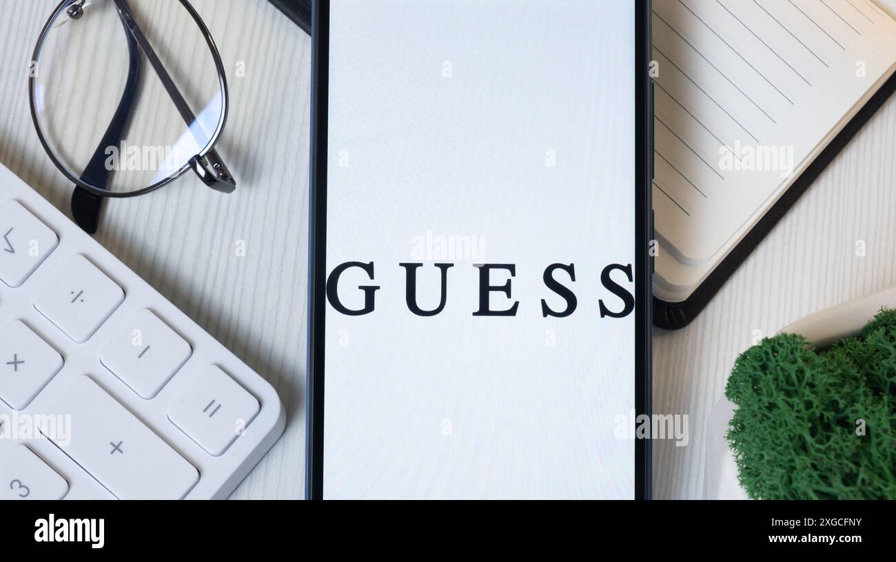 New York, USA - 11 June 2024: Guess Logo on Phone Screen, Company Icon ...