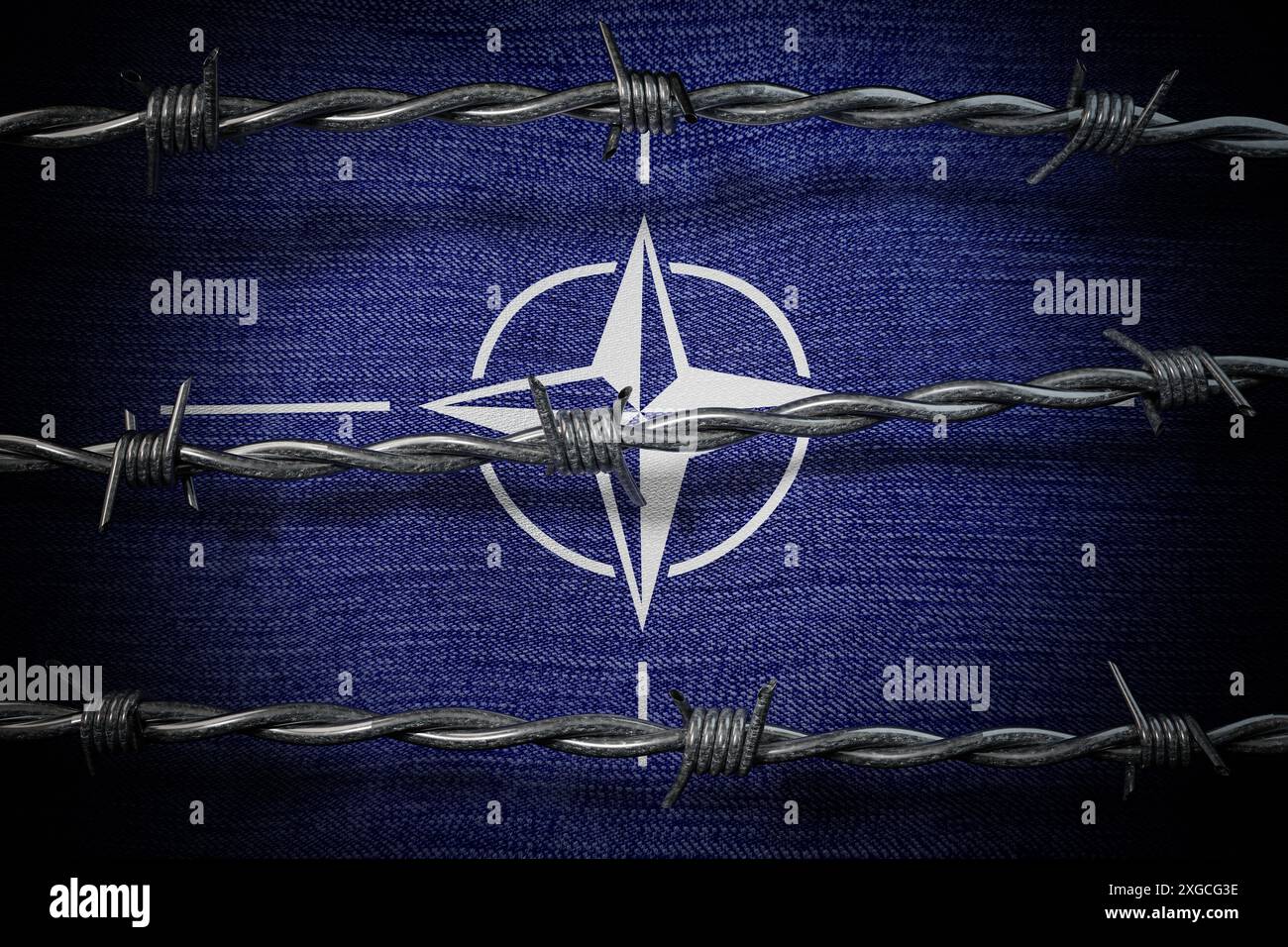 NATO flag and barbed wire - 3d illustration Stock Photo - Alamy