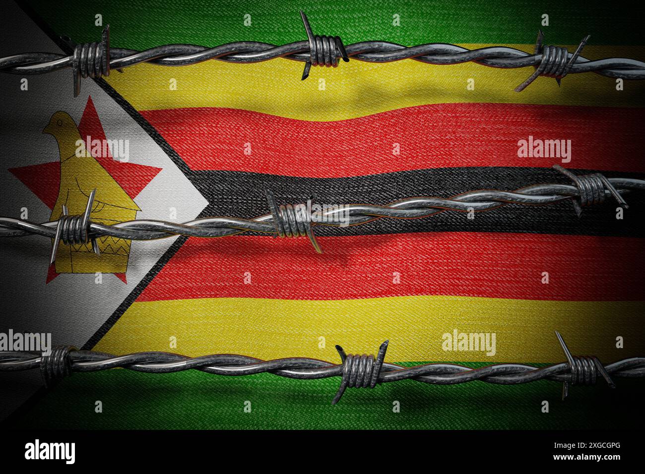 Zimbabwe flag and barbed wire - 3d illustration Stock Photo - Alamy