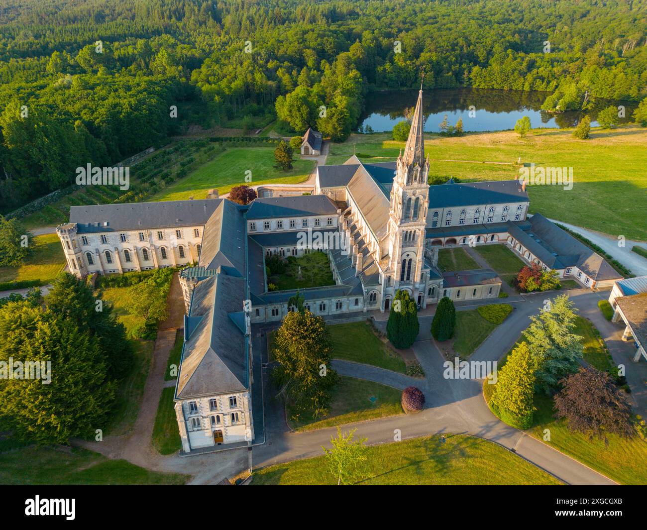 France, Orne, Soligny la Trappe, the abbey of La Trappe (aerial view ...