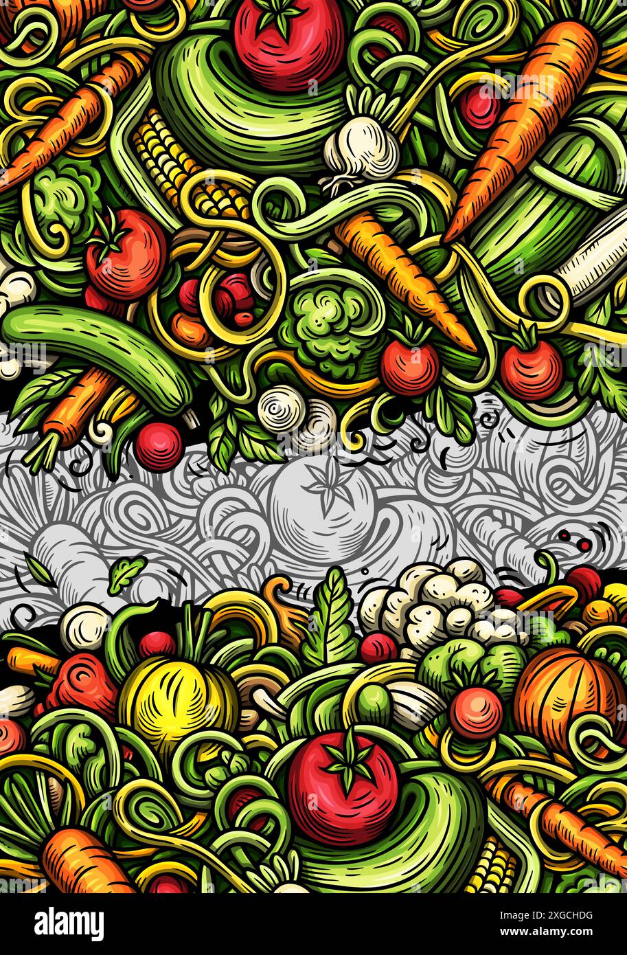 Vegetables cartoon vector doodle background. Veggies banner design ...