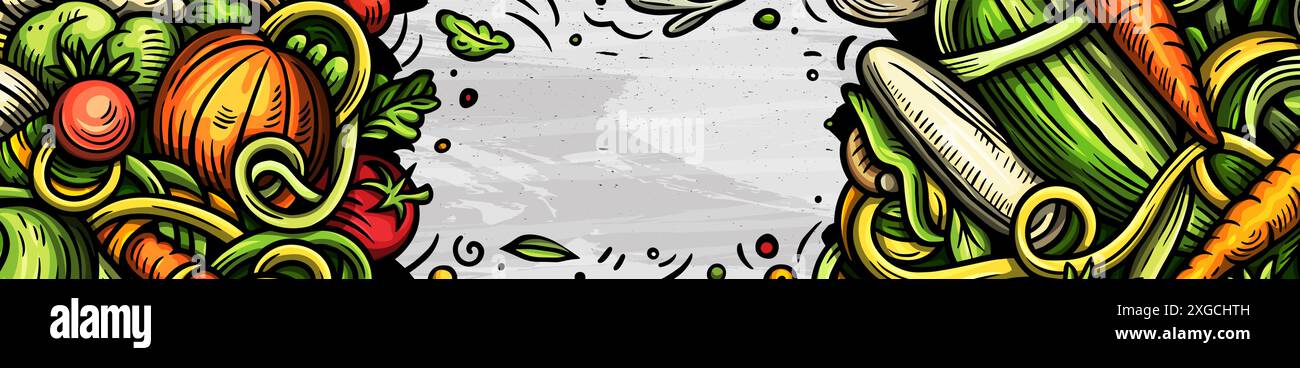 Vegetables cartoon vector doodle background. Veggies banner design ...