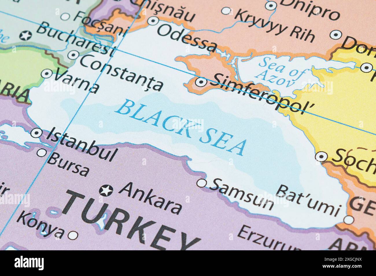 Close up to a Black Sea region in eastern europe and asia with ...