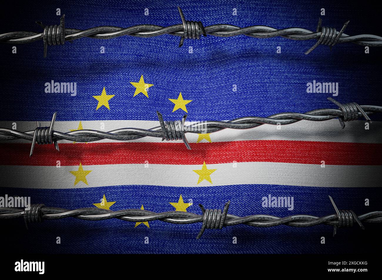 Cape Verde flag and barbed wire - 3d illustration Stock Photo - Alamy