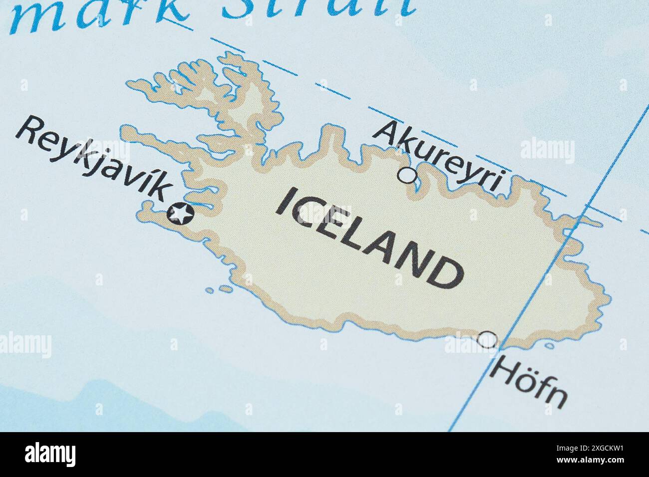Close up to an Iceland political map with country frontiers and most ...