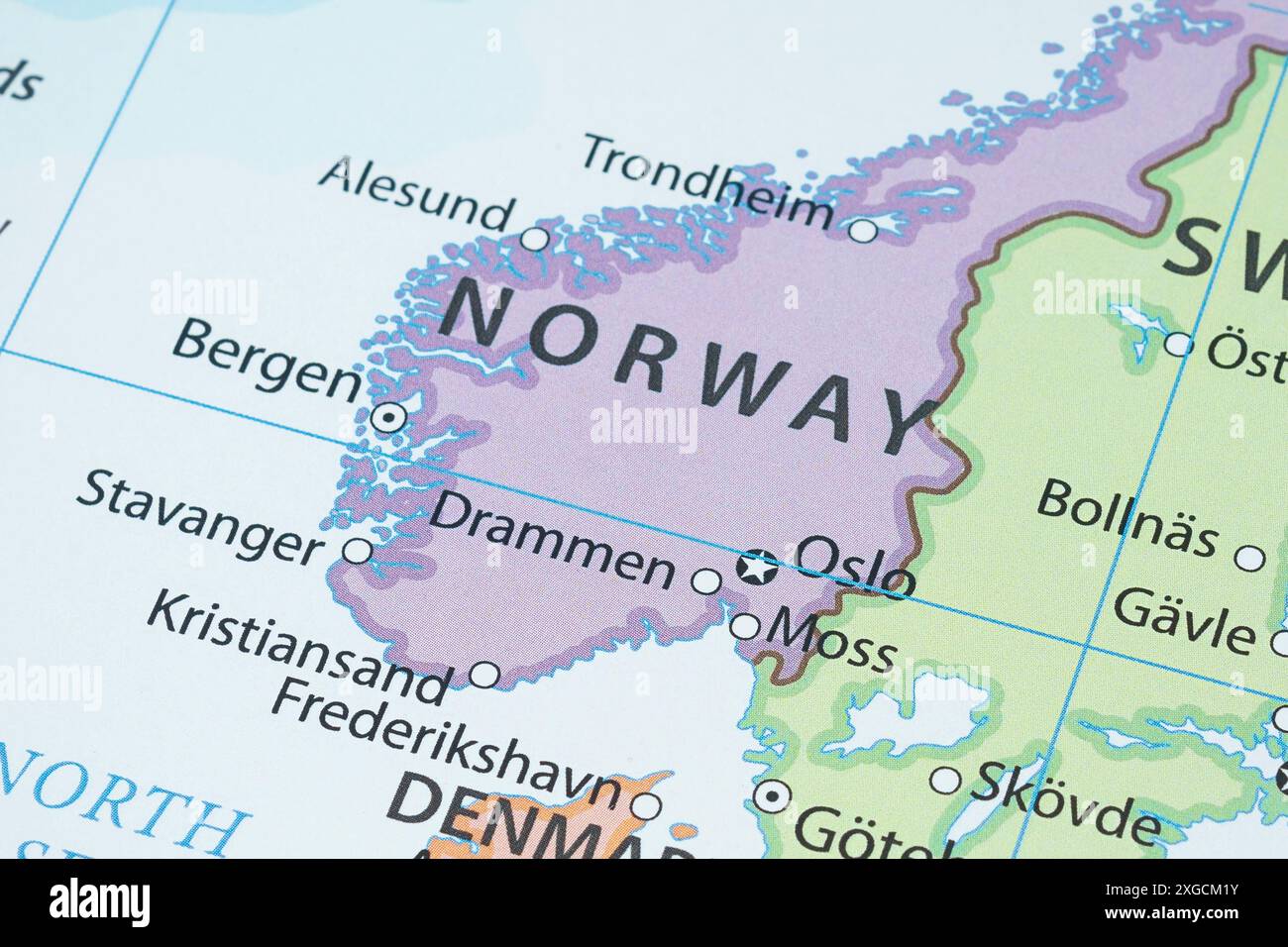 Macro photo of Norway political map with country frontiers and most ...