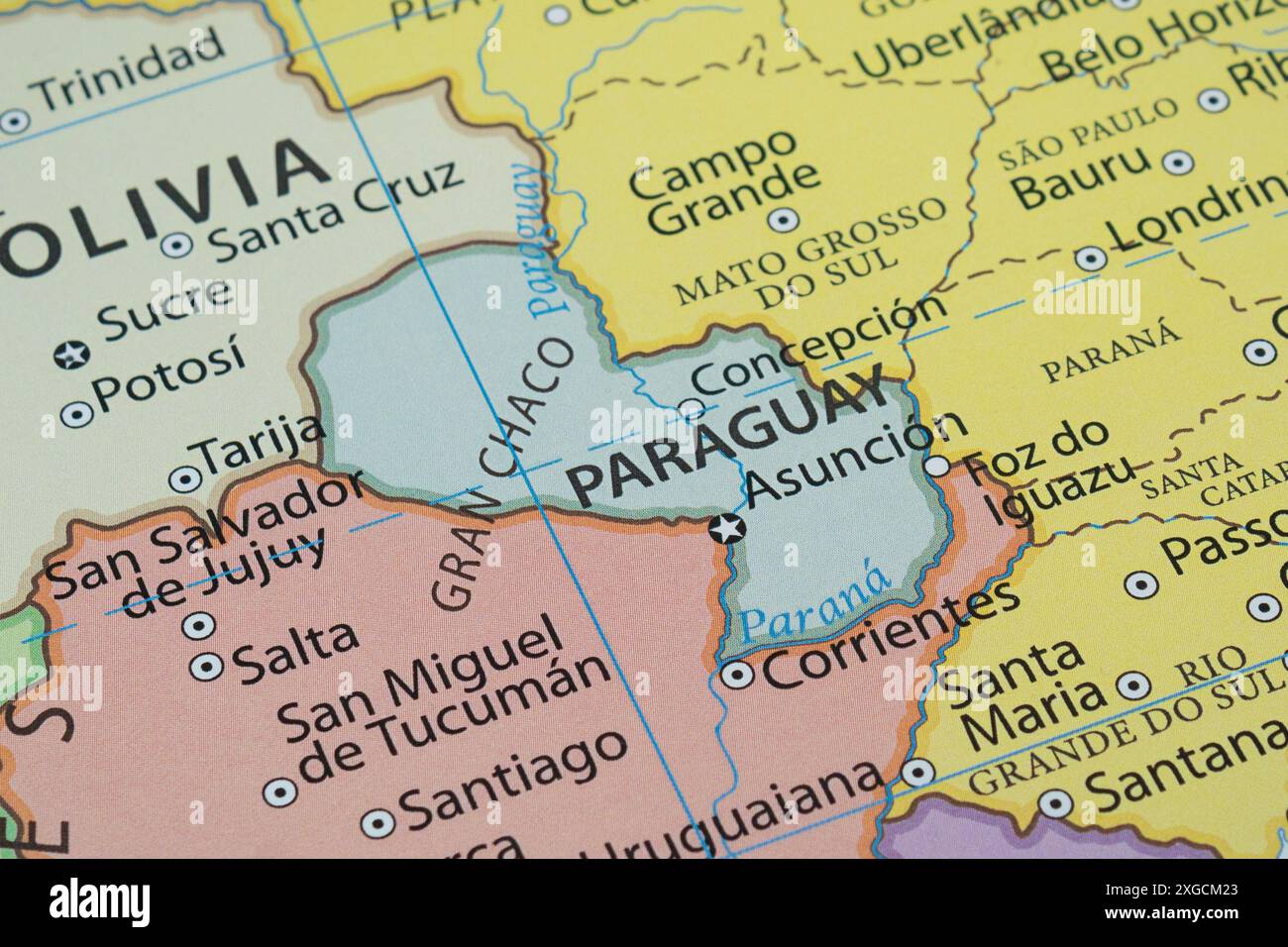Macro poto of Paraguay political map with country frontiers and most ...