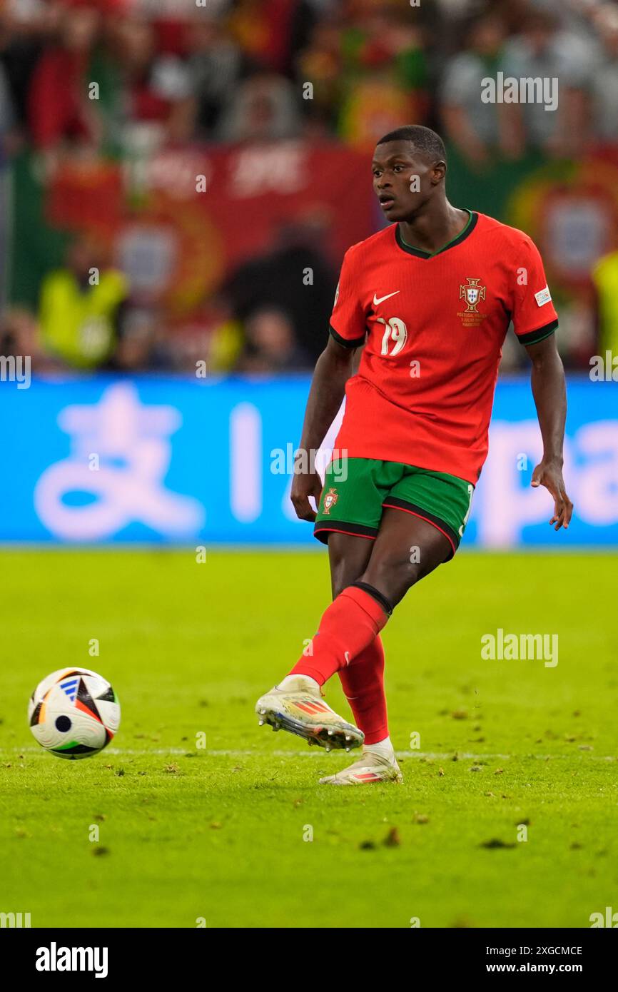 Portugal's Nuno Mendes during a quarterfinal match between Portugal and France at the Euro 2024 ...