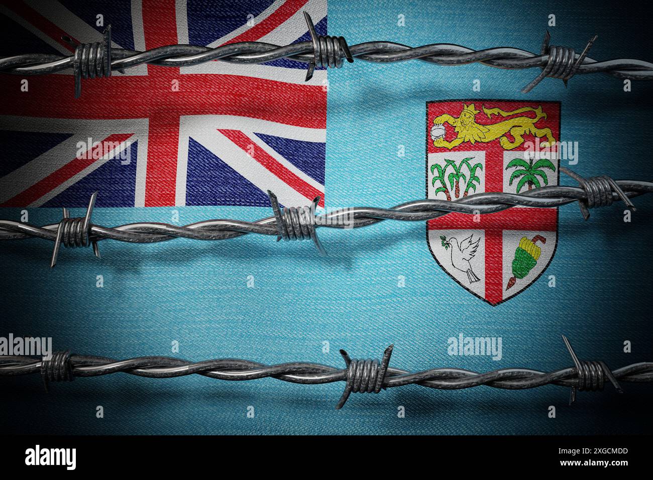 Fiji flag and barbed wire - 3d illustration Stock Photo - Alamy