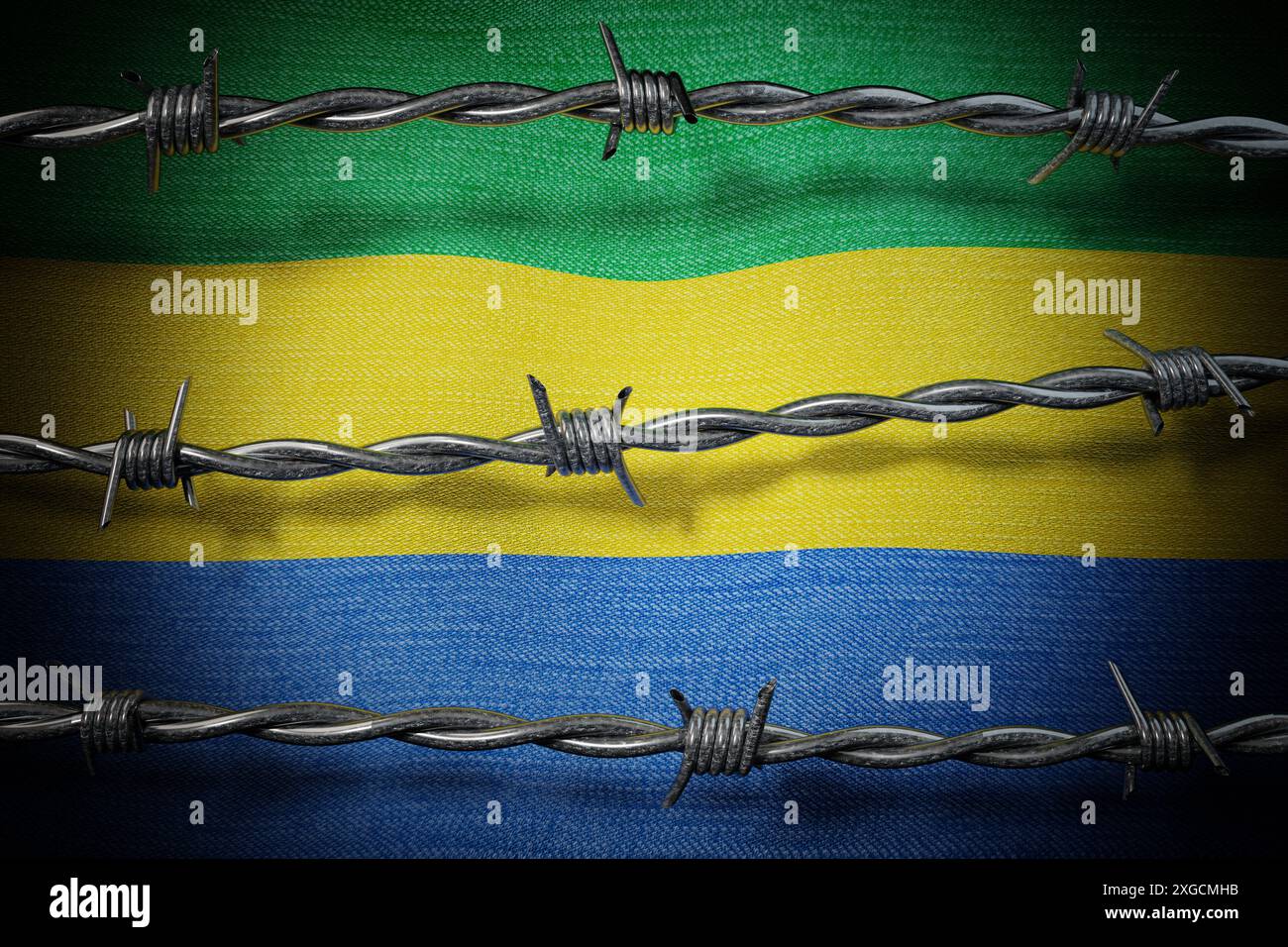 Gabon flag and barbed wire - 3d illustration Stock Photo - Alamy