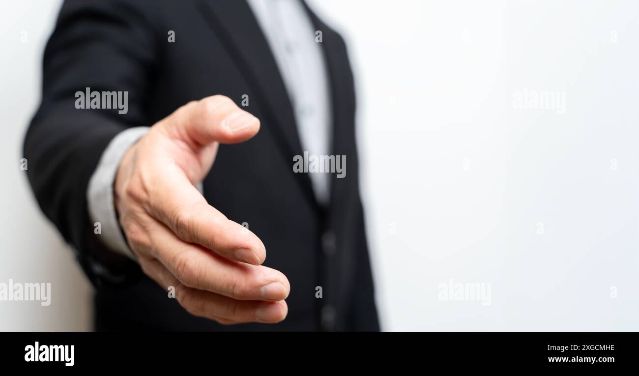 Businessman with open hands ready to seal an agreement, partners ...
