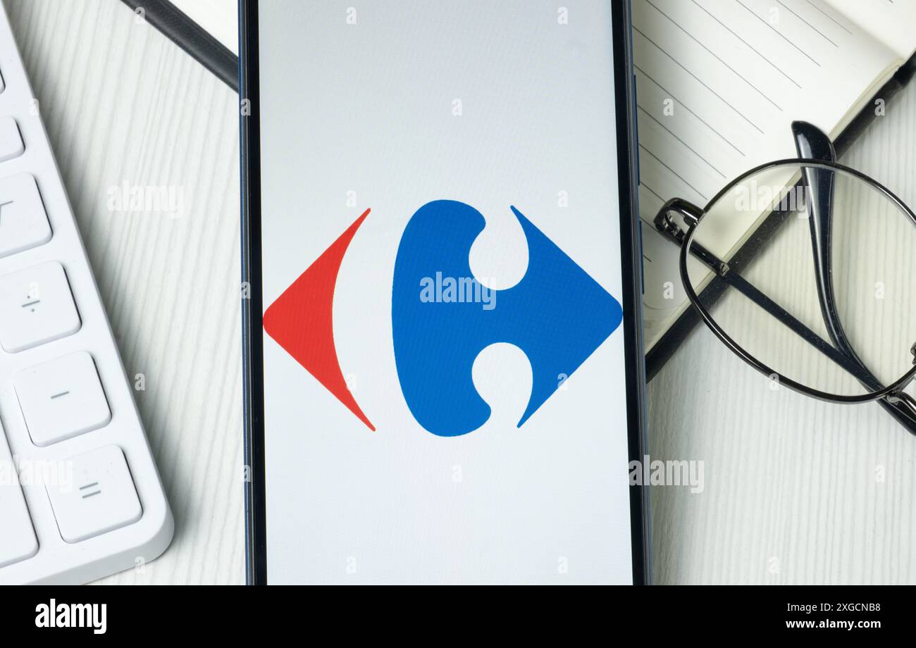 New York, USA - 21 June 2024: Carrefour Logo on Phone Screen, Company ...
