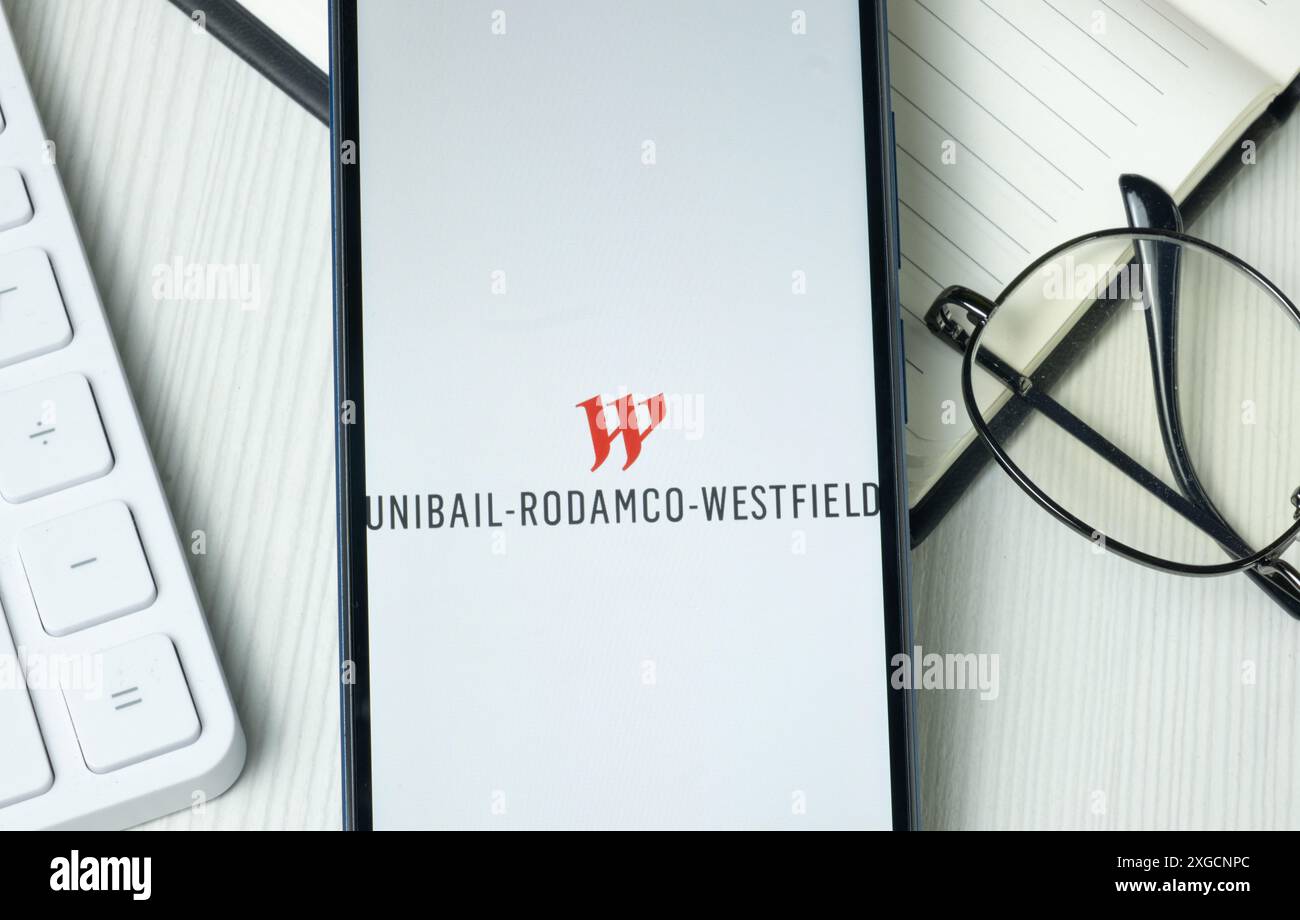 New York, USA - 21 June 2024: Unibail-Rodamco-Westfield Logo on Phone Screen, Company Icon Stock ...