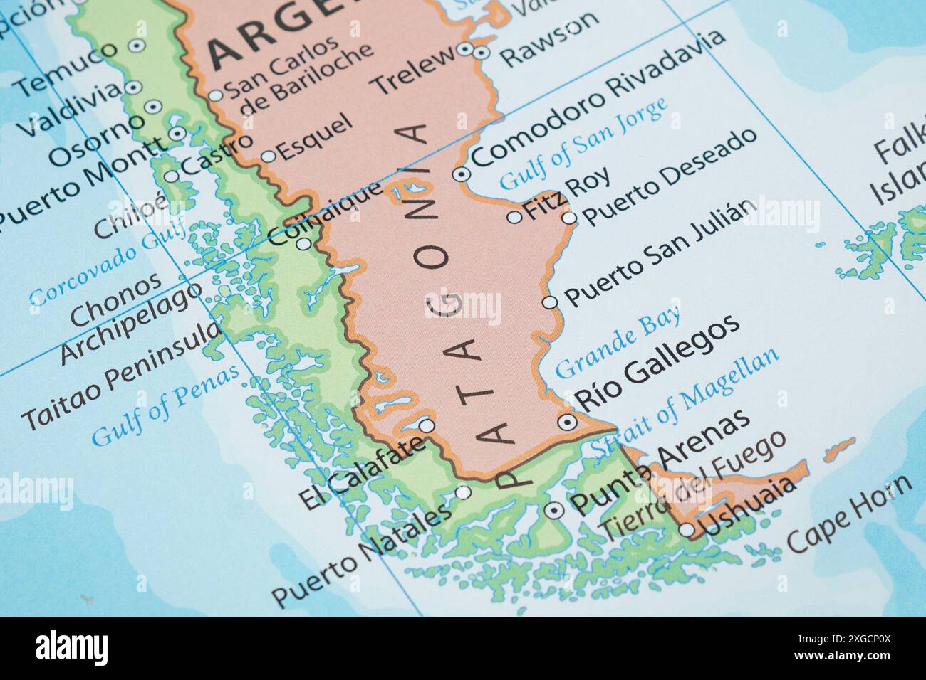Close up to a Patagonia region in south of south america political map ...