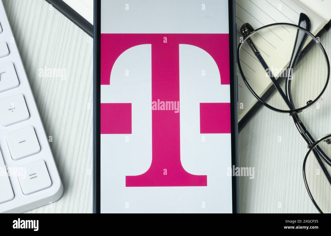 New York, USA - 21 June 2024: Deutsche Telekom Logo on Phone Screen ...