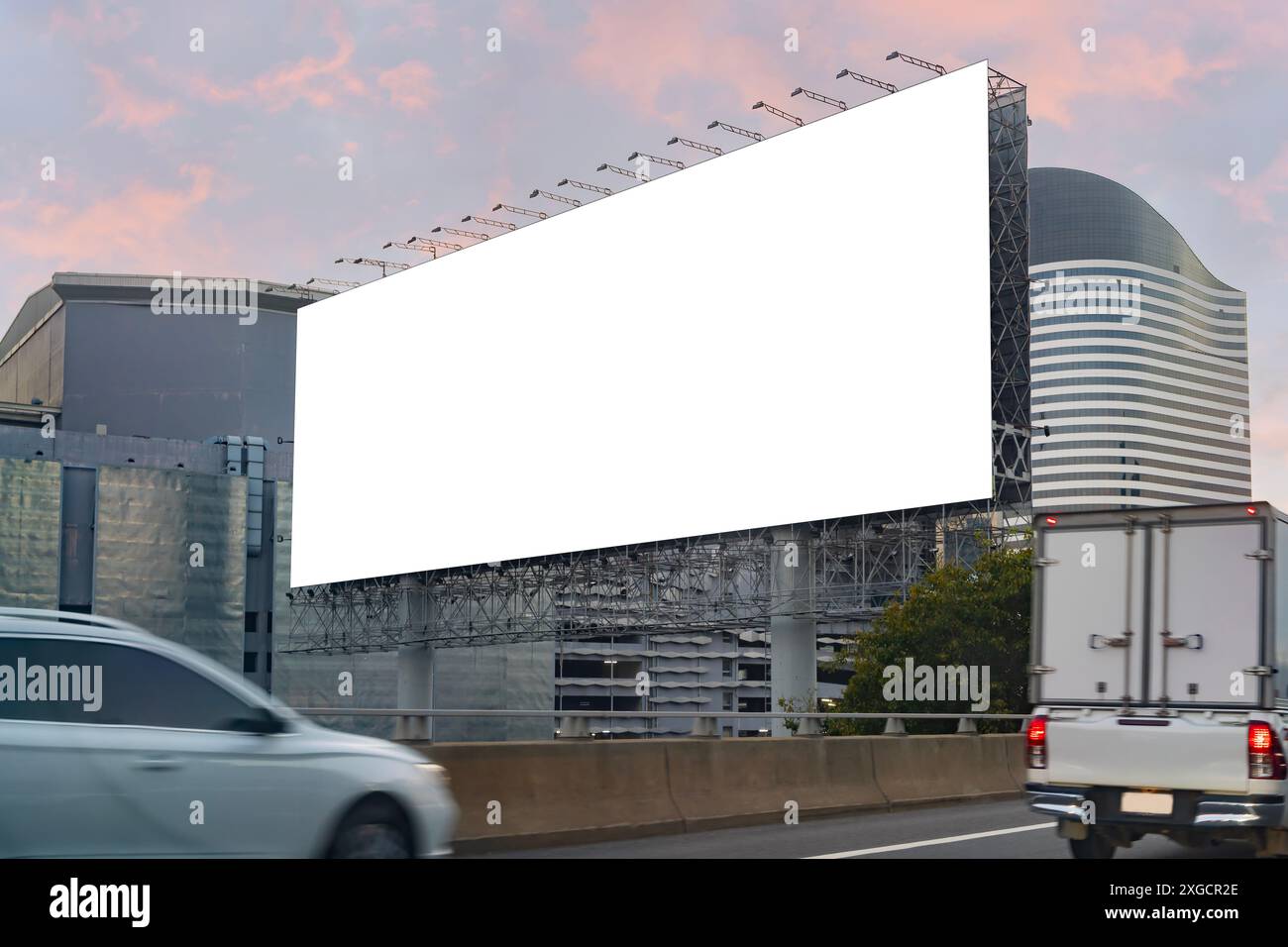 Large horizontal blank sign on a highway in Bangkok, Thailand. Traffic ...