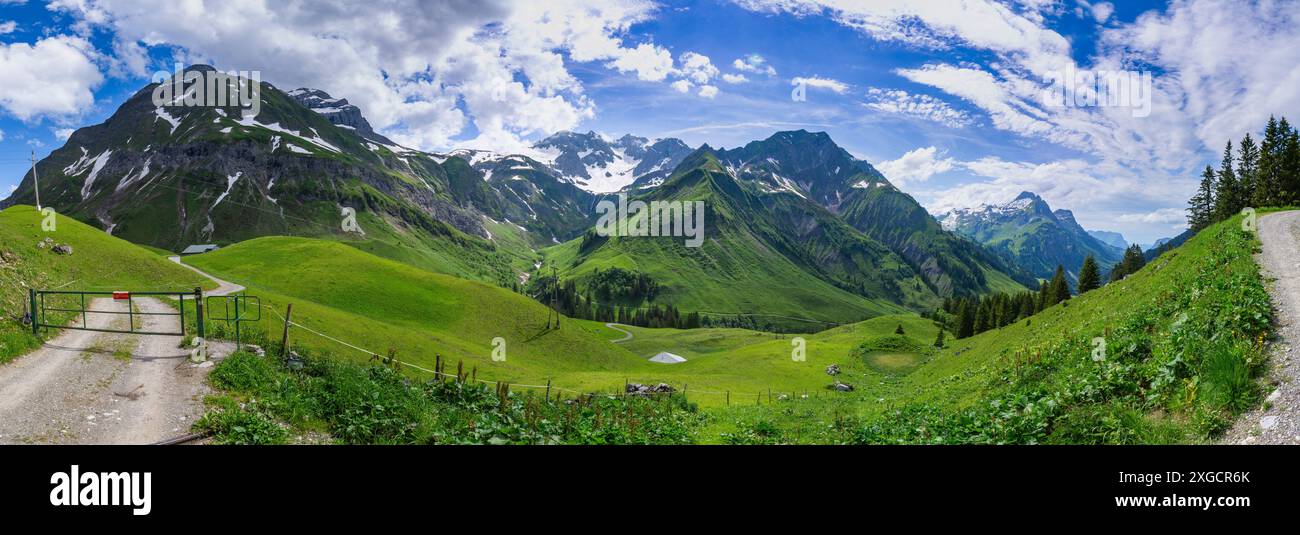 panorama with alpine farm in the mountains from Austria, farmhouse and ...