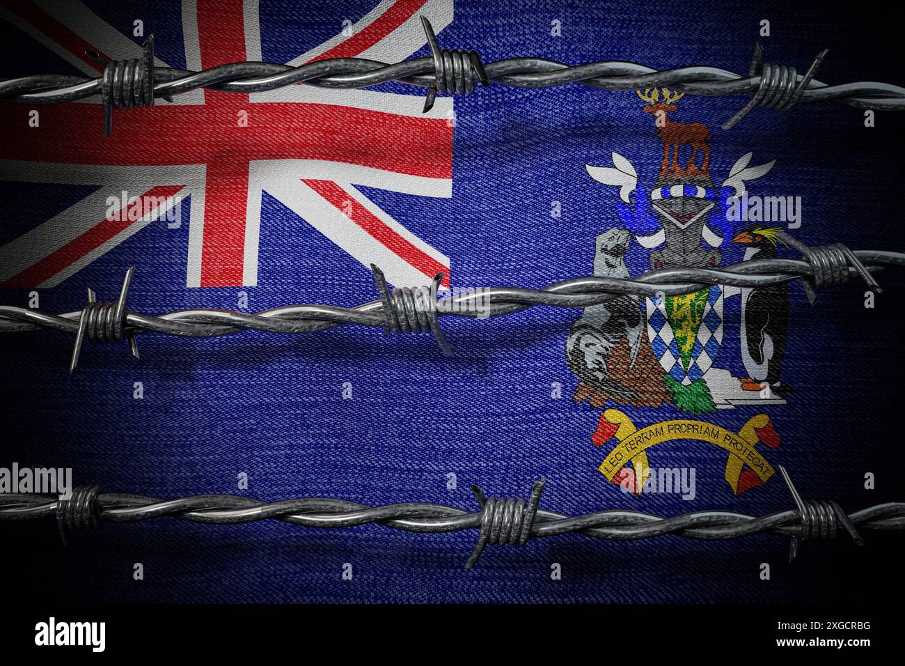 South Georgia and South Sandwich Islands flag and barbed wire - 3d ...