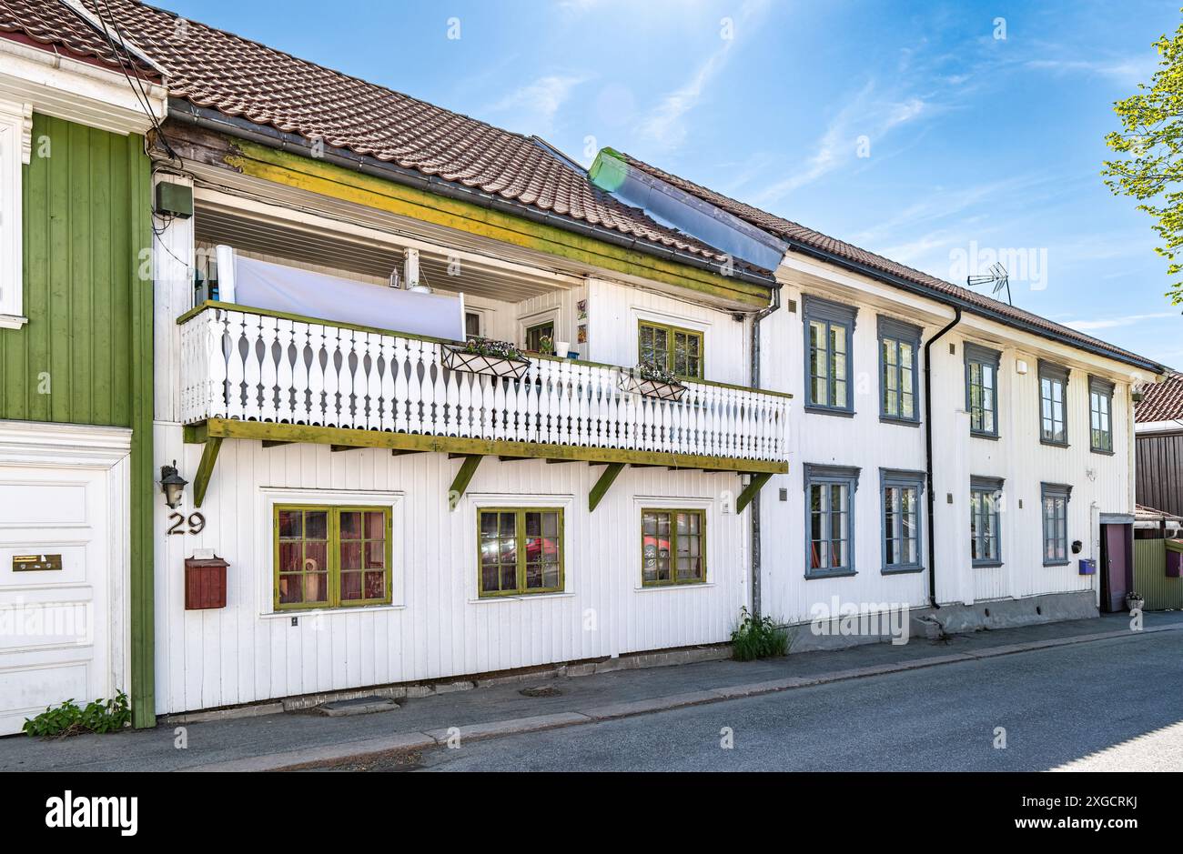 Wooden traditional homes in the city of Kongsberg in Norway Stock Photo ...