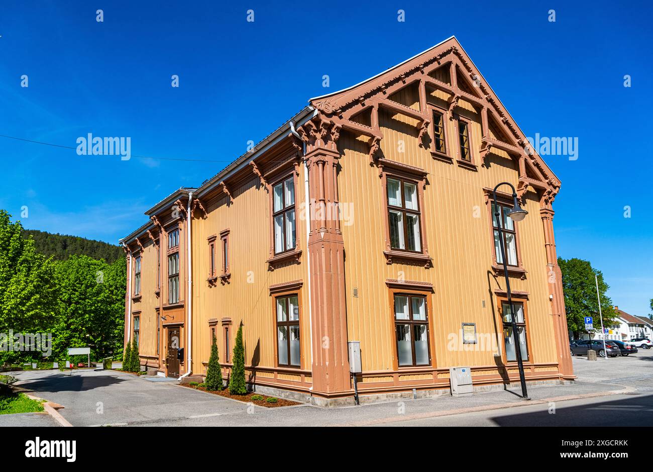 Wooden traditional homes in the city of Kongsberg in Norway Stock Photo ...