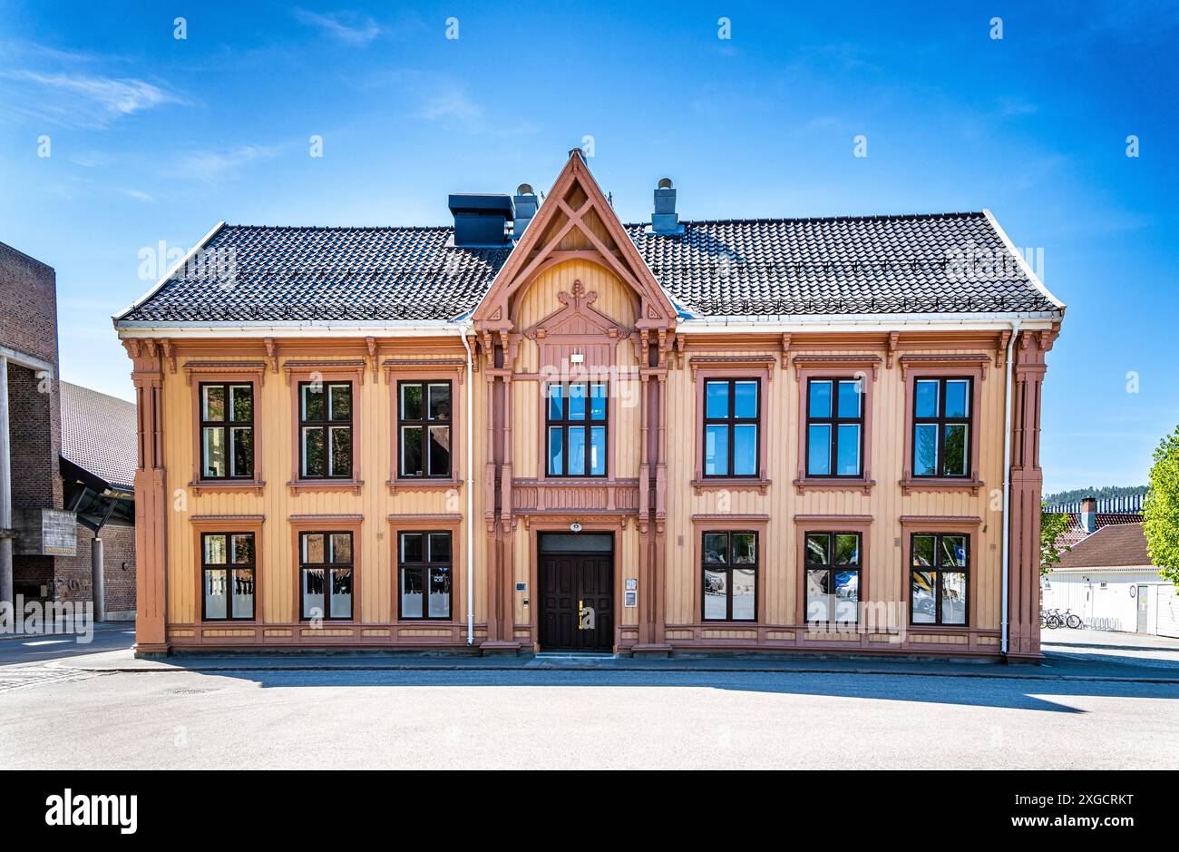 Wooden traditional homes in the city of Kongsberg in Norway Stock Photo ...