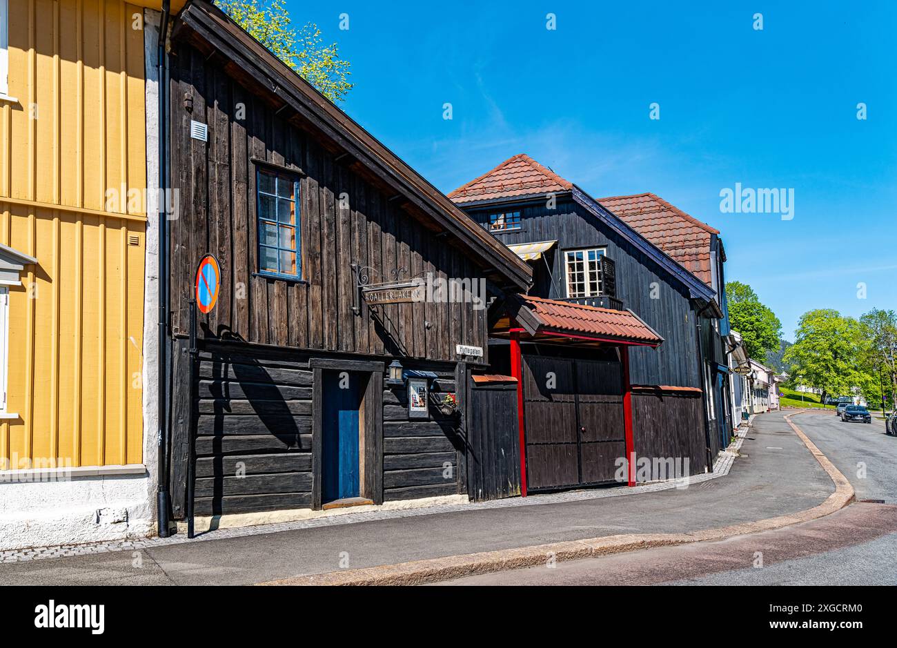 Wooden traditional homes in the city of Kongsberg in Norway Stock Photo ...