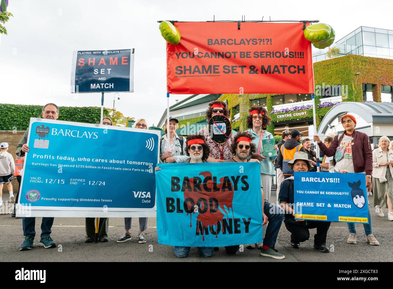 London, UK. 8 July 2024. Members of Extinction Rebellion and Money ...