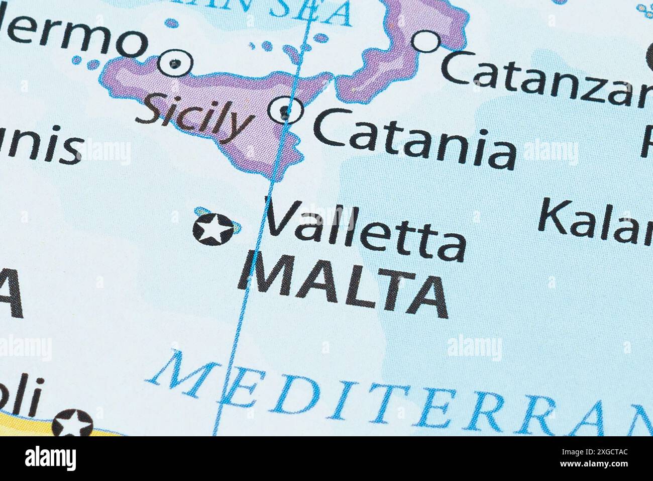Close up to a Valletta City into Malta island political map in middle ...