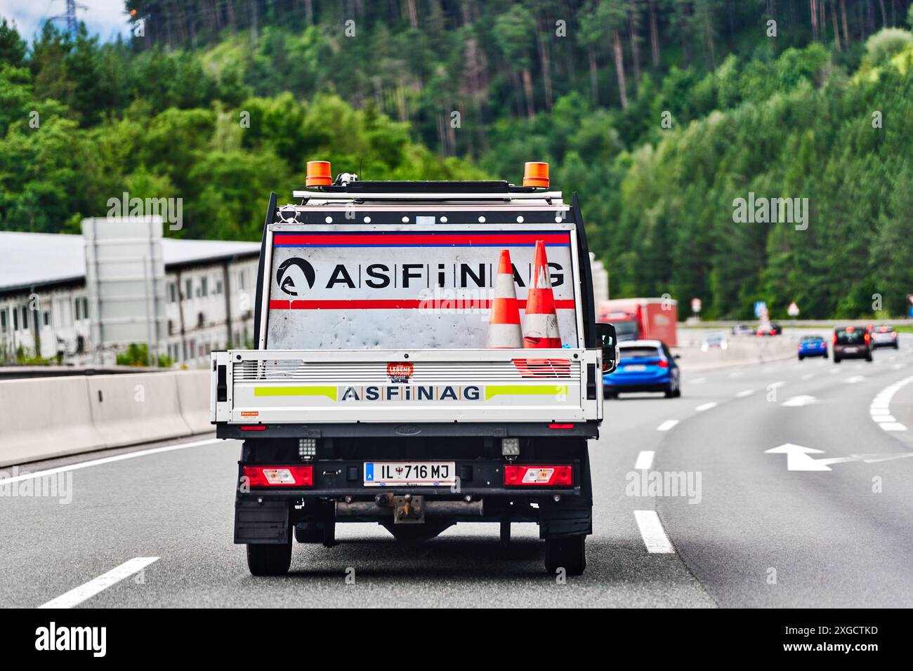 Austria - July 1, 2024: ASFINAG vehicle on an Austrian highway ...