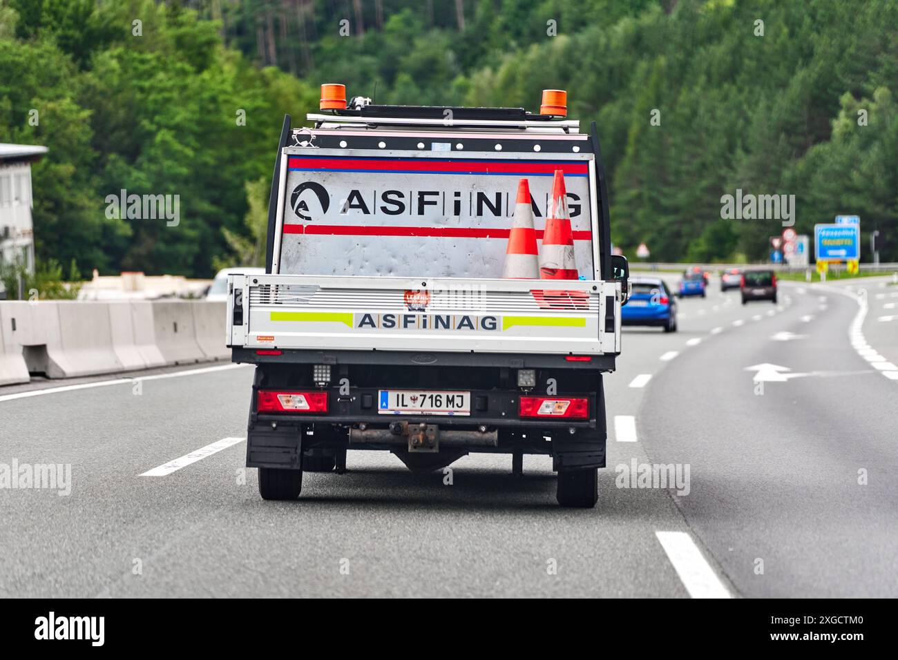 Austria - July 1, 2024: ASFINAG vehicle on an Austrian highway ...