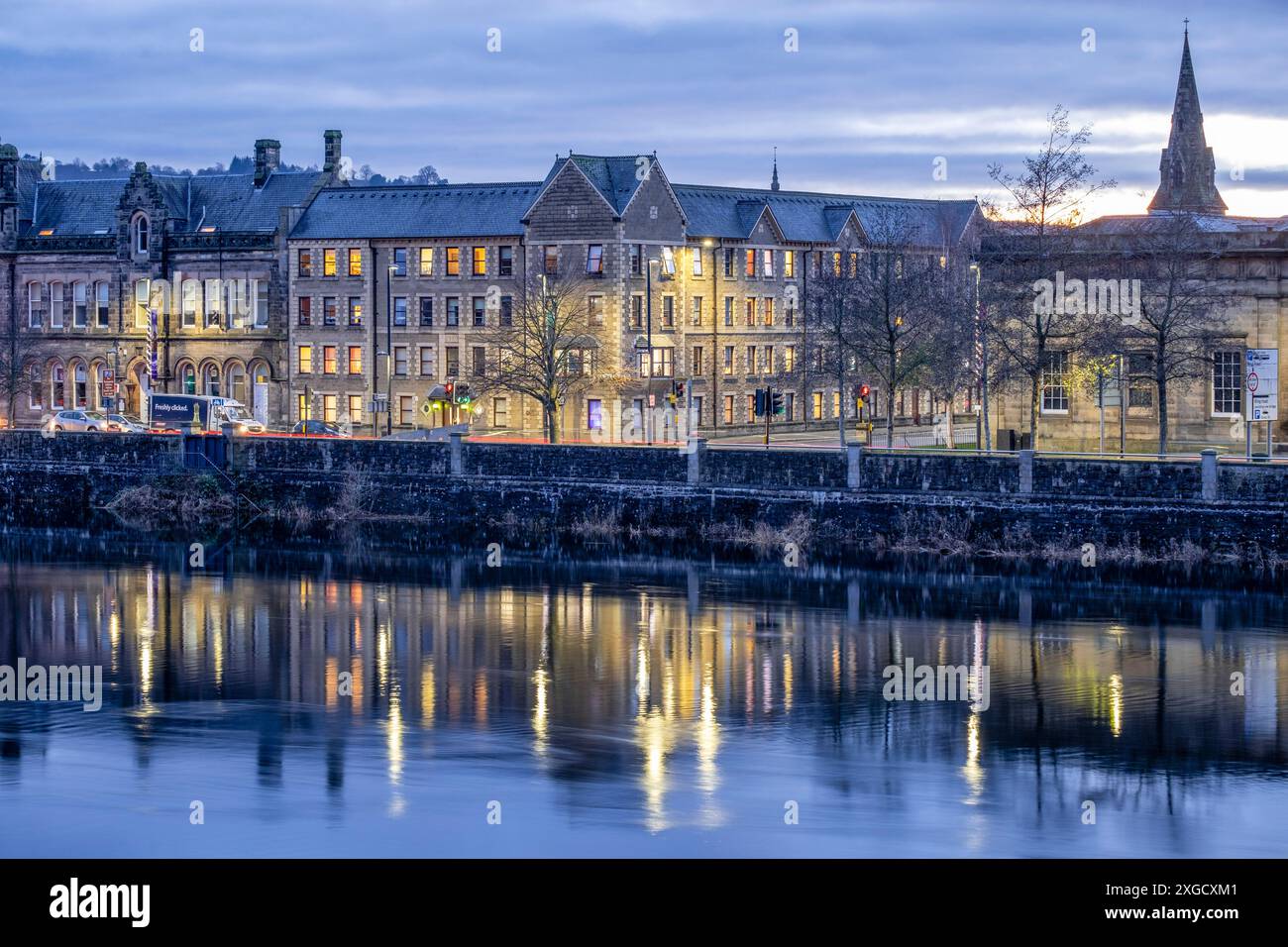 typical houses facing the river Tay, Perth, county of Perth and Kinross ...