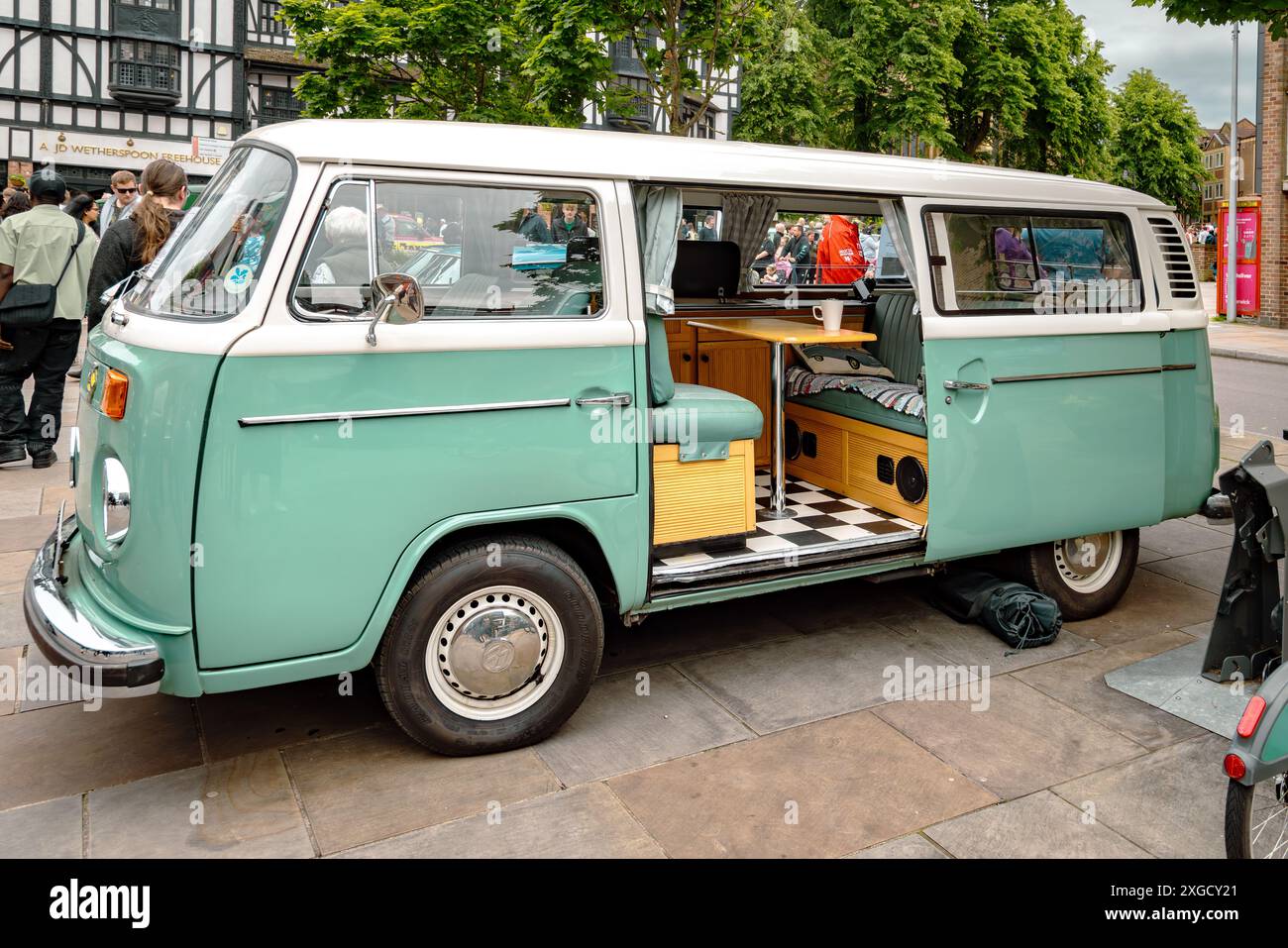 Side view of a vintage Volkswagen camper van with it's sliding side ...