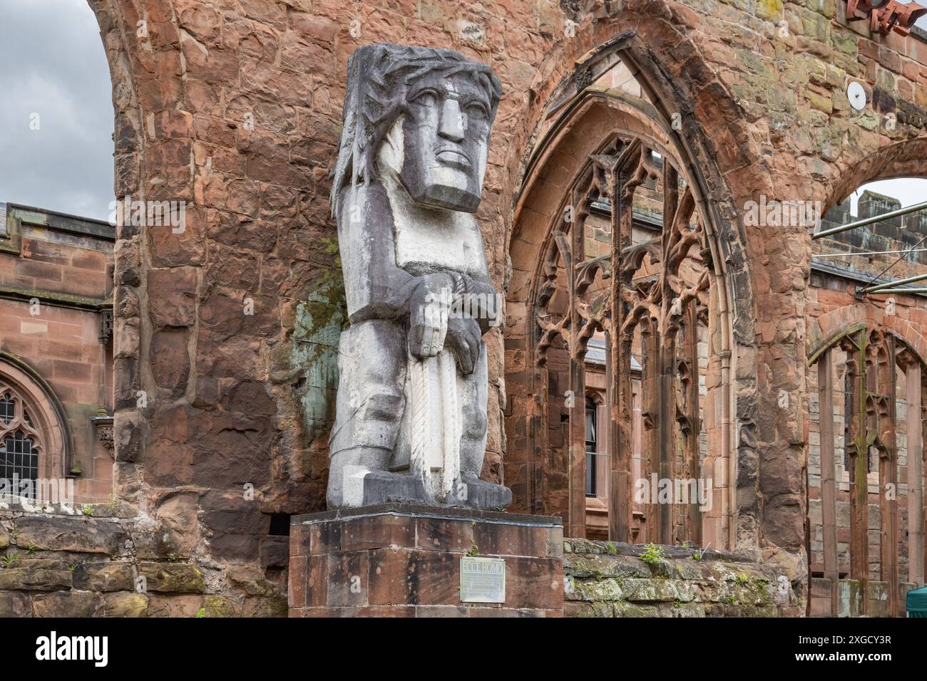 The Ecce Homo statue standing in the ruins of Coventry Cathedral ...