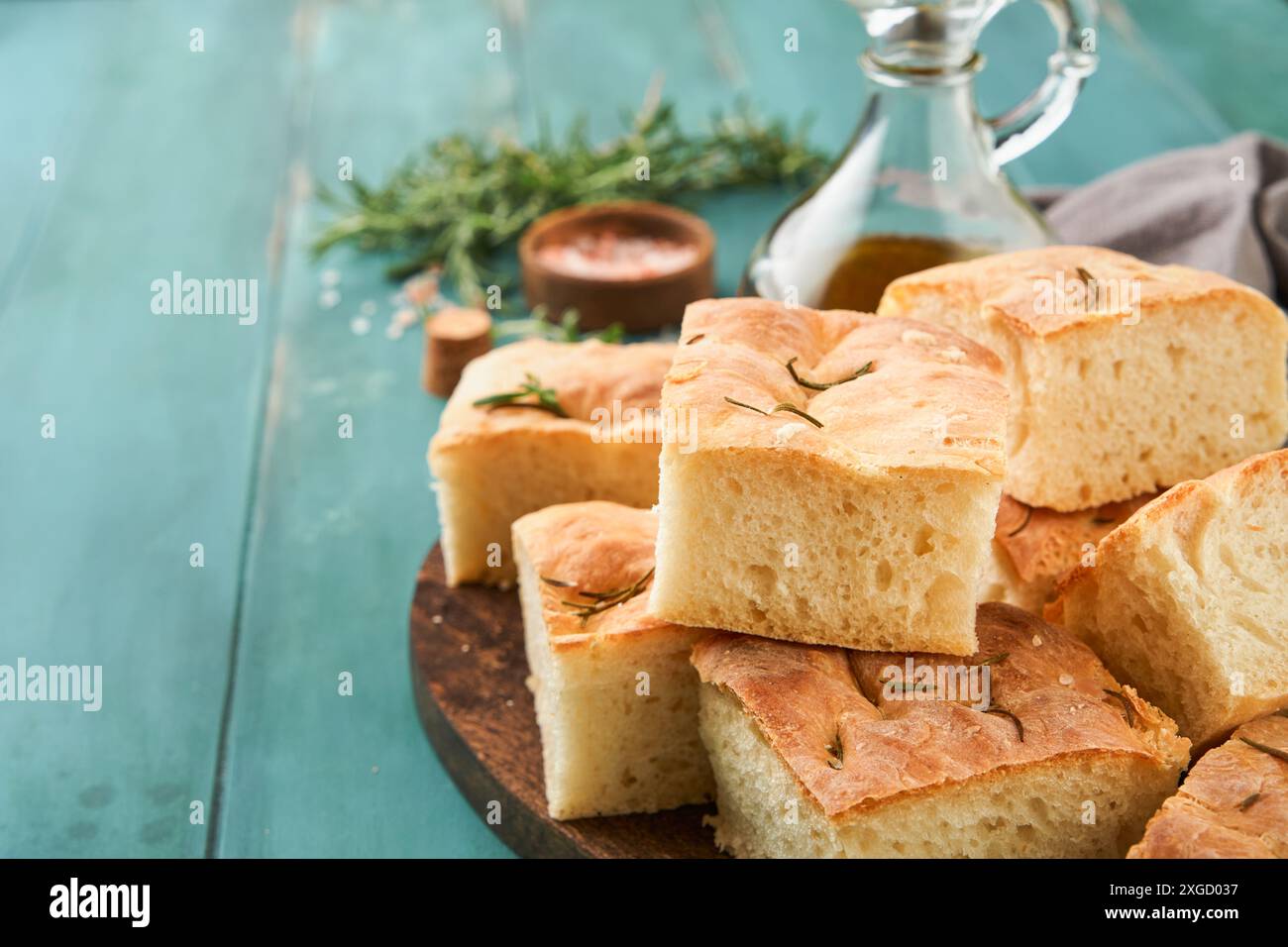 Focaccia. Italian traditional bread and pastry recipe cut into pieces ...