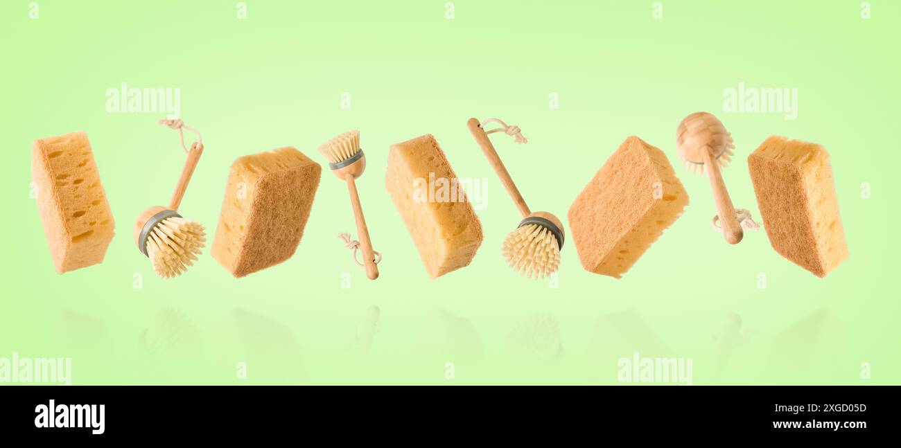 Set of scrub sponges isolated with clipping path on green background ...