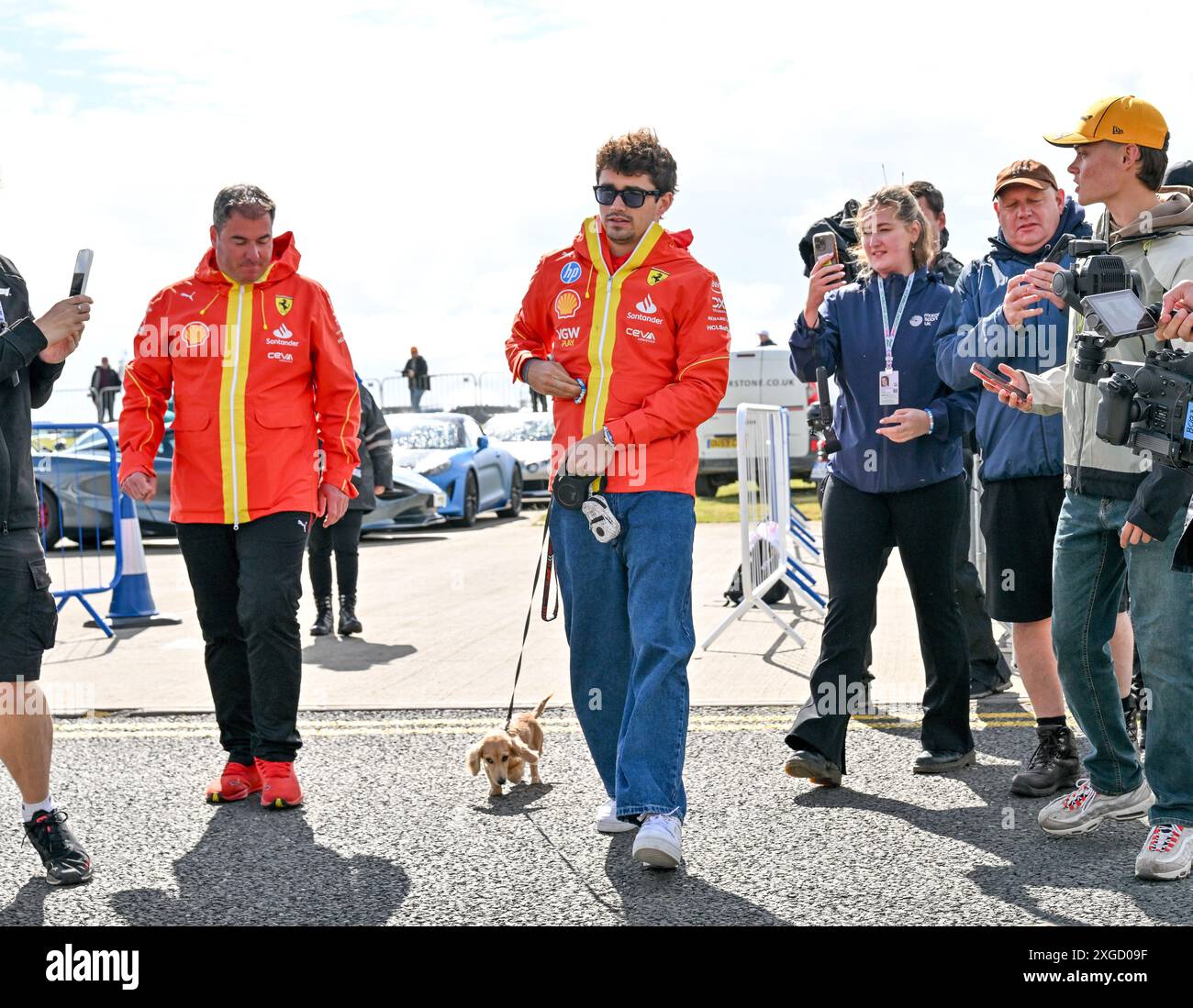 Towcester, UK. 07th July, 2024. Charles Leclerc with his dog Leo ...