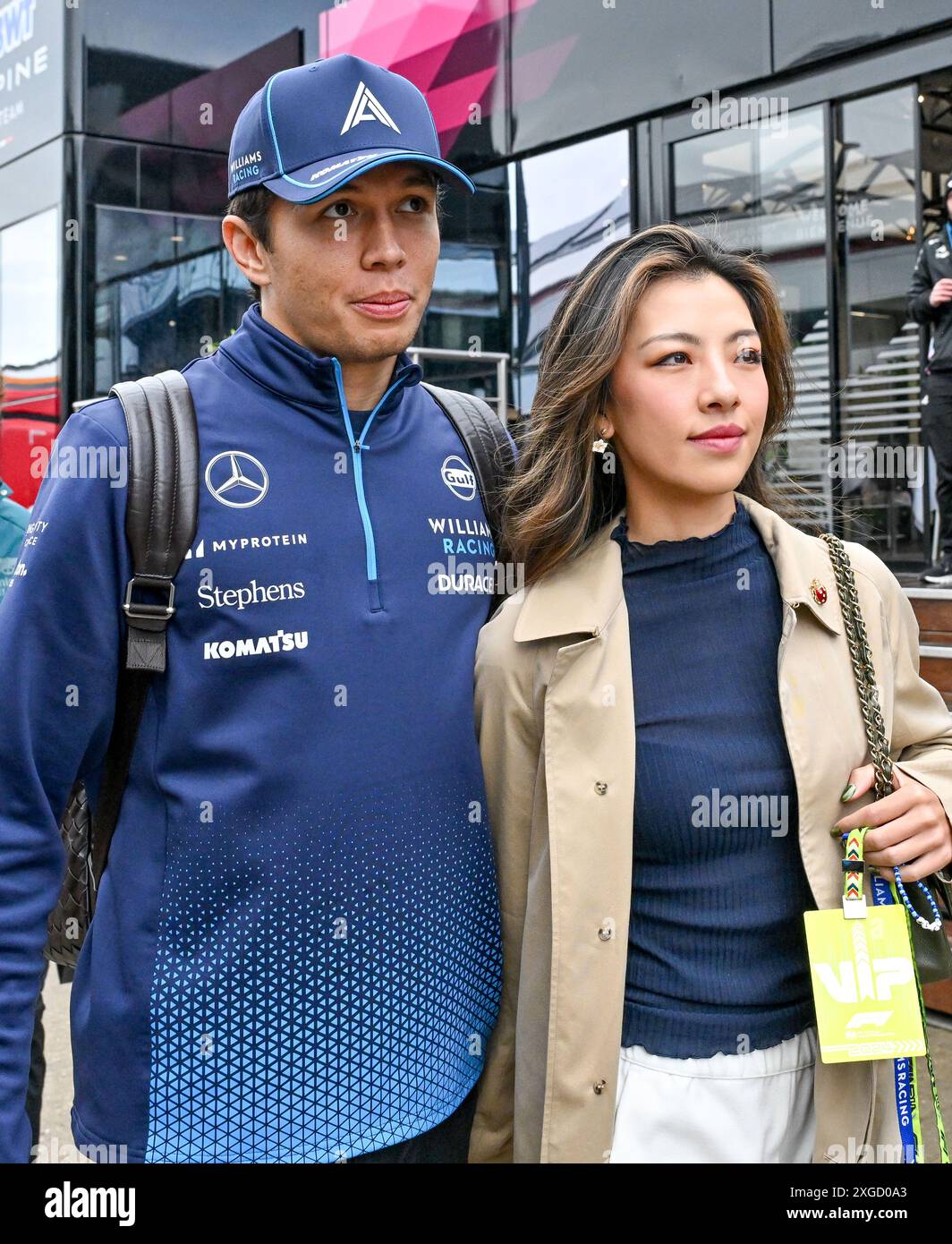 Towcester, UK. 07th July, 2024. Alex Albon and girlfriend Lily Muni He ...