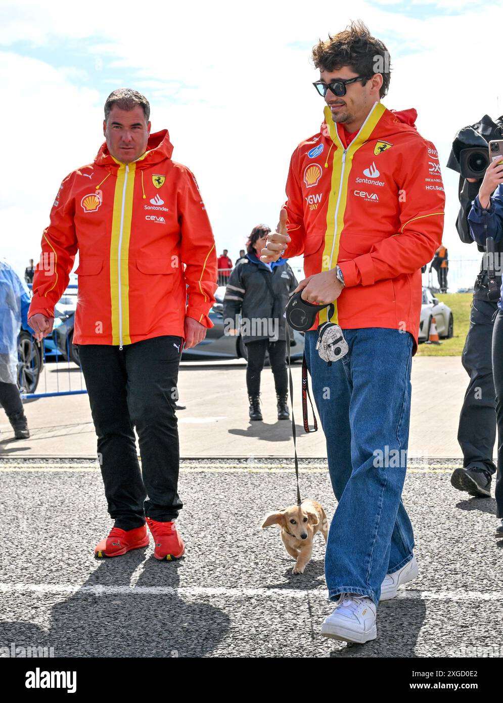 Towcester, UK. 07th July, 2024. Charles Leclerc with his dog Leo ...