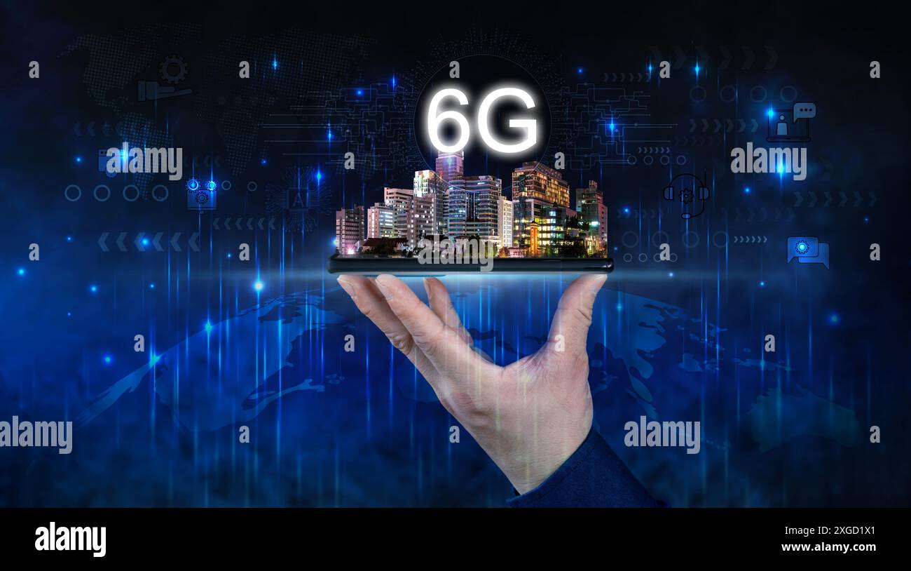 Businessman holding smartphone with map point Global network connection ...