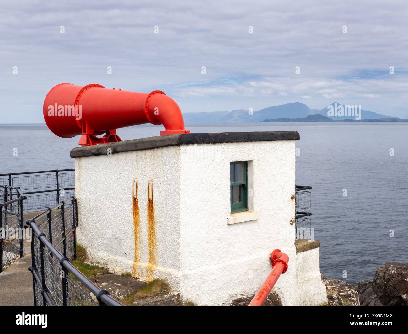 The foghorn at the lighthouse on Ardnamurchan Point, Scotland, the most ...