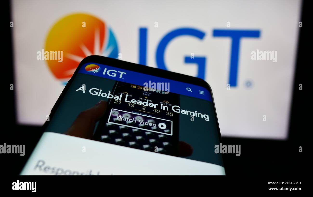 Mobile phone with website of company International Game Technology plc ...
