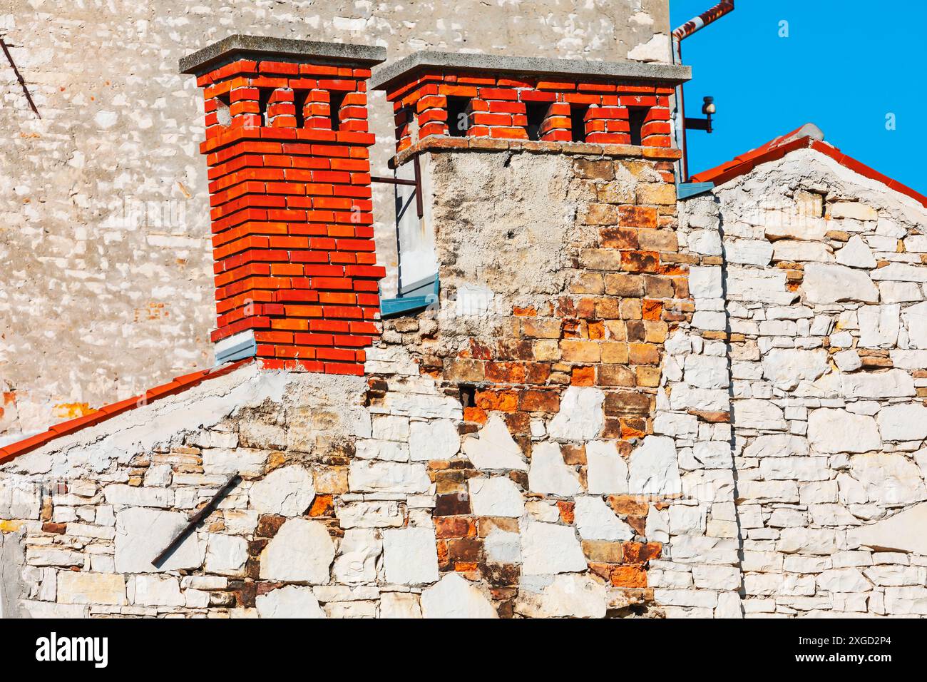 Old building with wall chimney made by bricks. Historic edifice with a ...