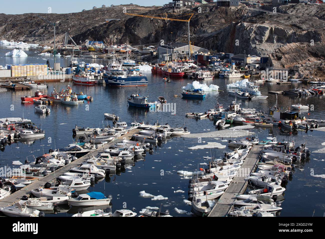 Ilulissat Harbour on the west coast of Greenland, 250 kms north of the ...