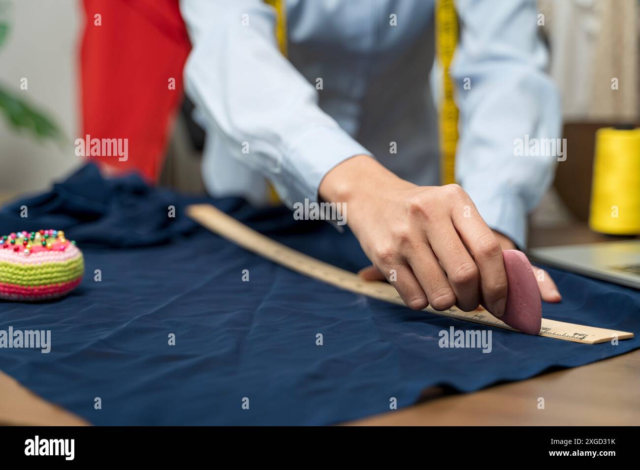 Female clothes designer dressmaker measuring hi-res stock photography ...