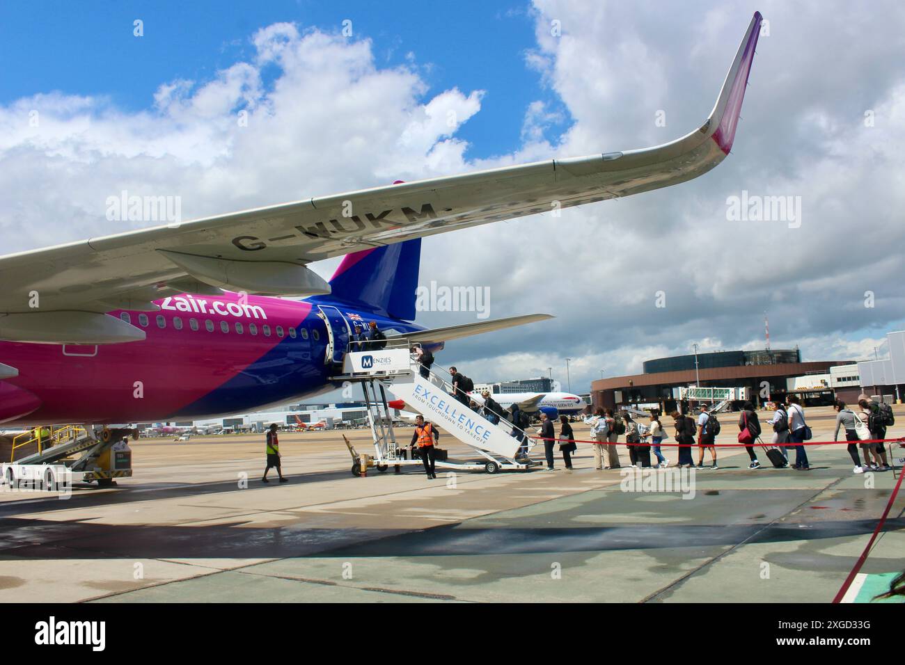 Gatwick airport- passengers boarding a whizz air flight via movable ...