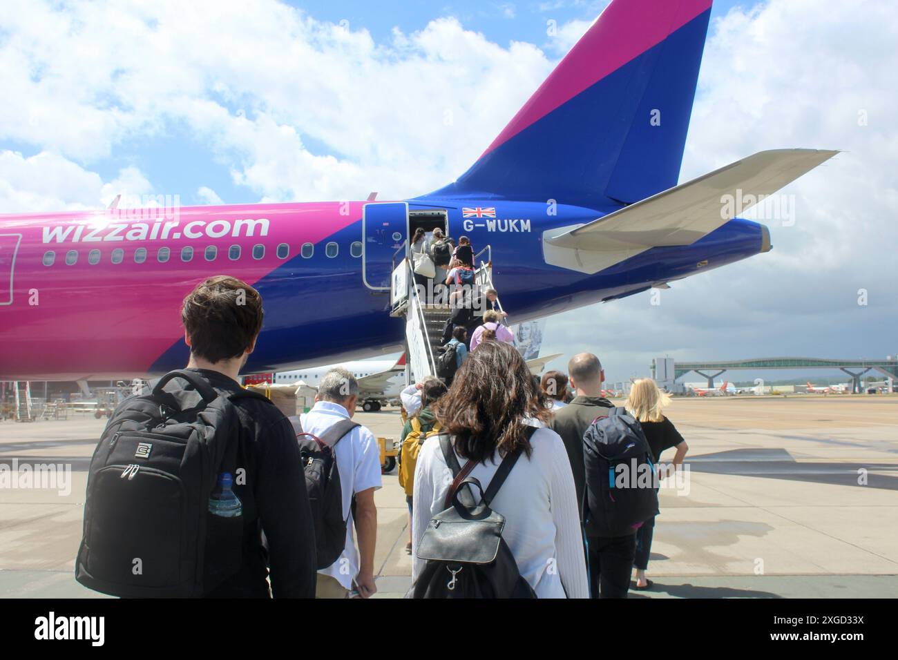 Gatwick airport- passengers boarding a whizz air flight via movable ...