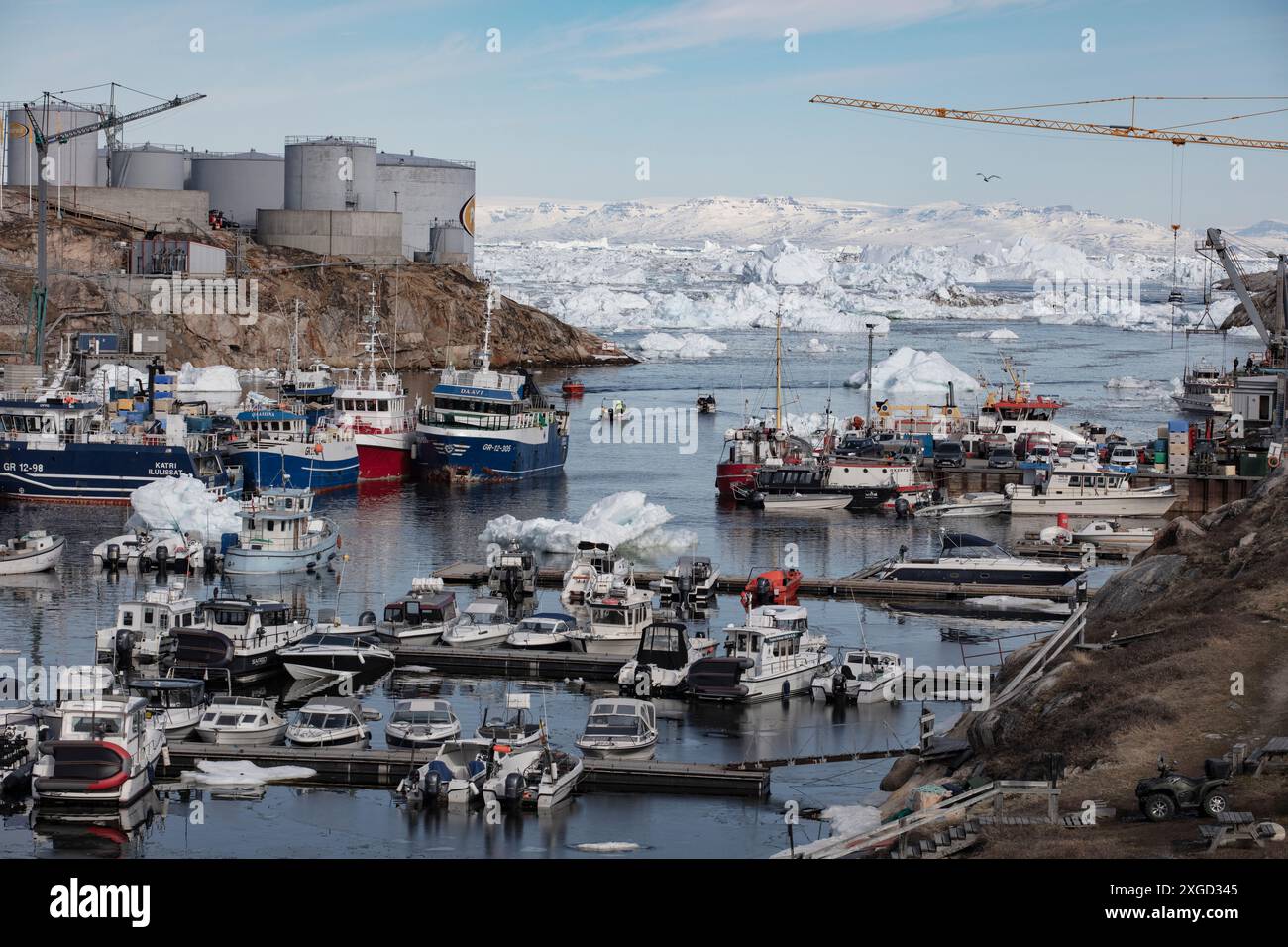 Ilulissat Harbour on the west coast of Greenland, 250 kms north of the ...