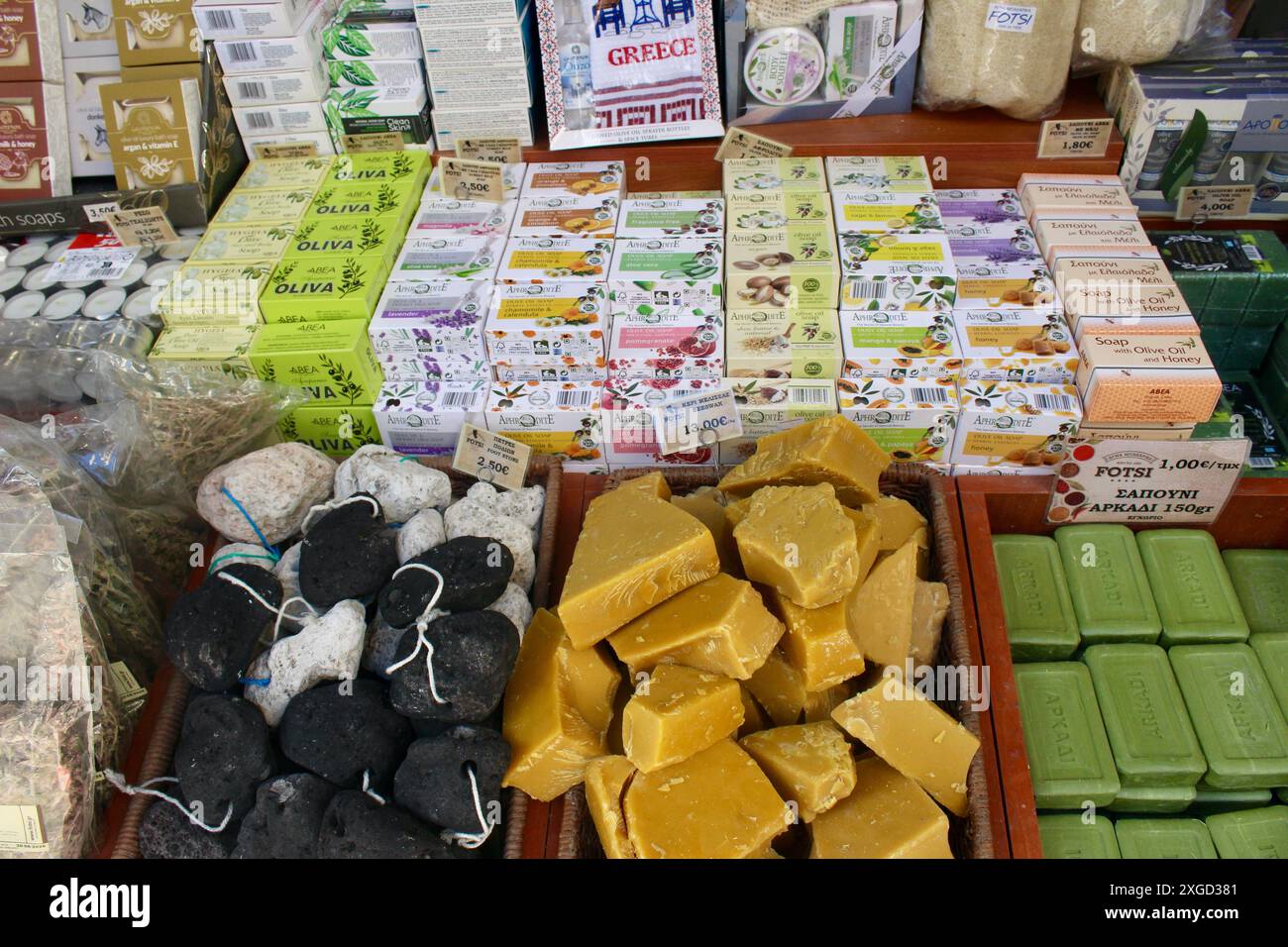 athens greece EU- stall selling handmade and packaged greek soaps Stock ...