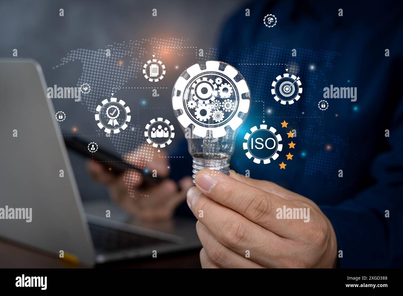 Hand holding Light bulb, Global Internet connection cloud computing ... Hand holding Light bulb, Global Internet connection cloud computing ...