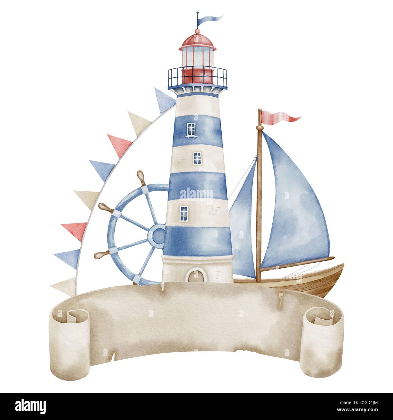 Sailboat watercolor illustration. Drawing of sailing ship in pastel ...